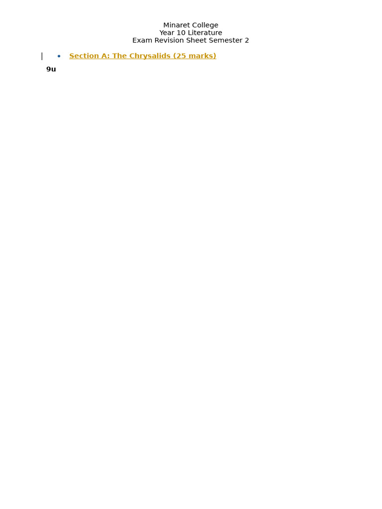 Year 10 Lit Sem 2 Exam Revision Sheet (1) | PDF