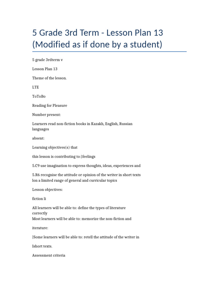 Modified Lesson Plan 13 Student Version | PDF | Learning | Lesson Plan
