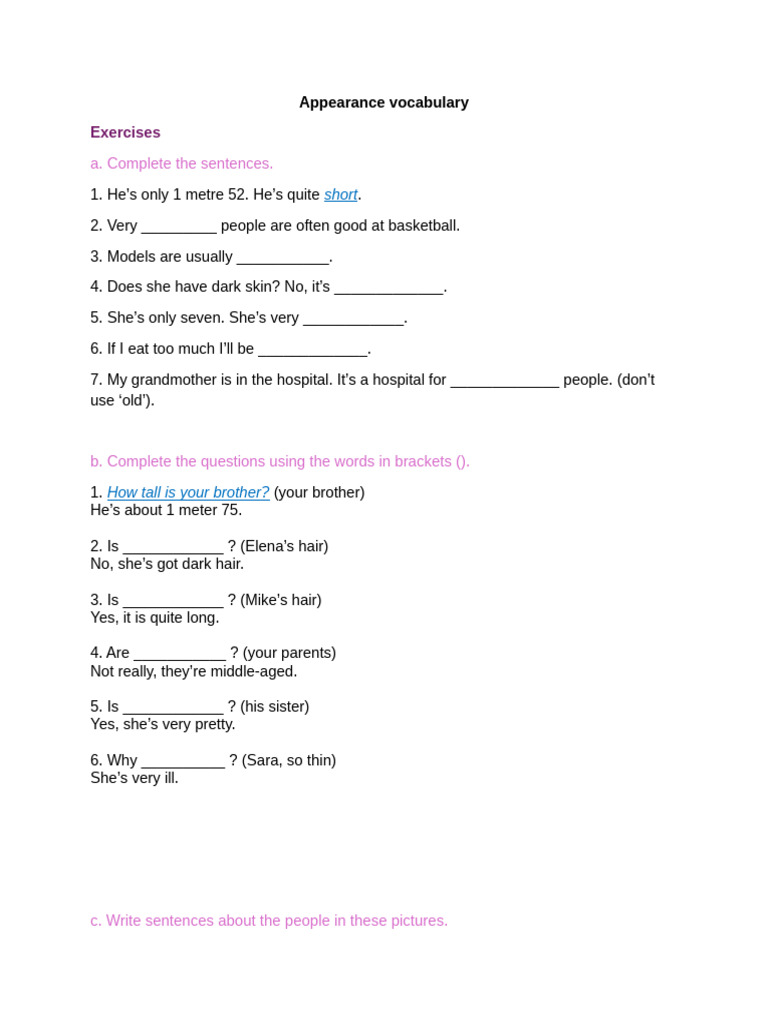 Describing People - English Vocabulary in Use Activity | PDF