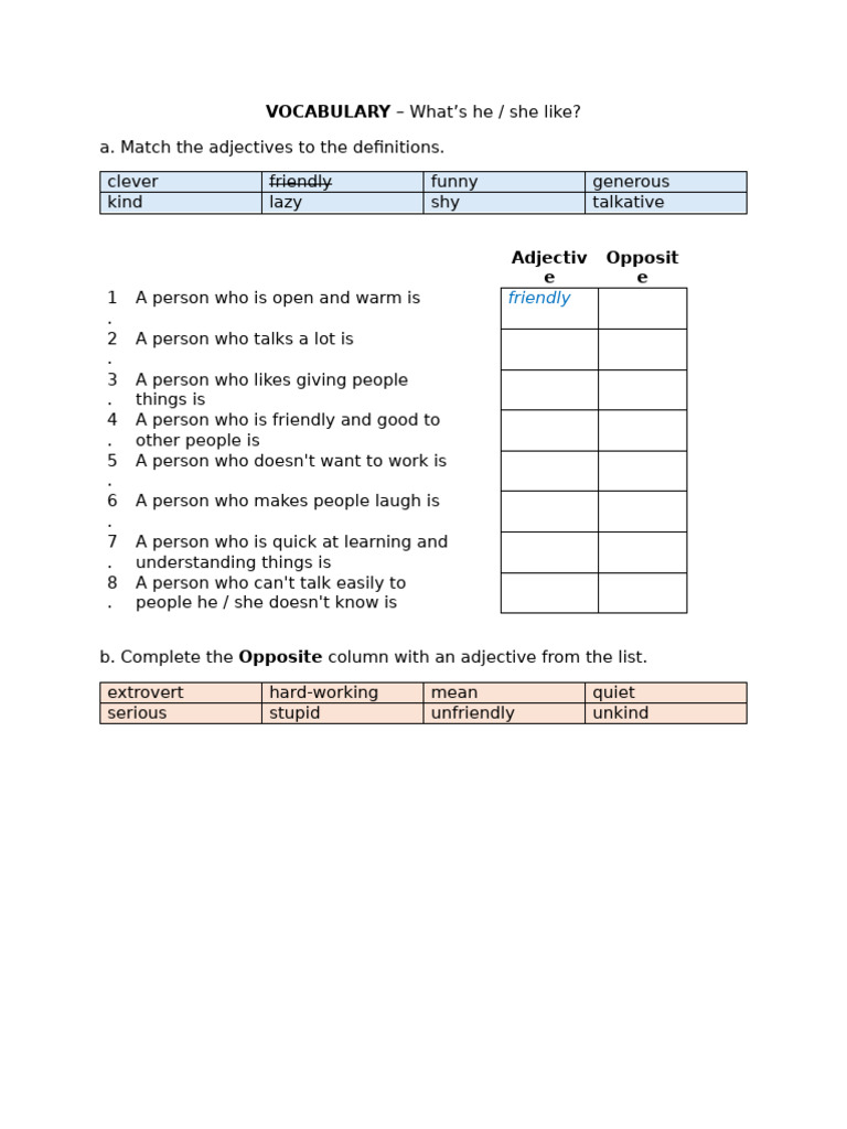 Vocabulary for Appearance and Personality | PDF