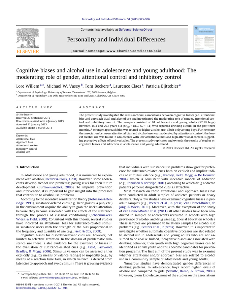 Personality and Individual Differences | PDF | Mental Chronometry | Adolescence