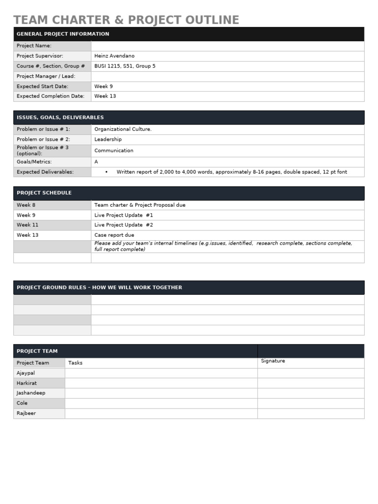 BUSI 1215 Team Charter Template | PDF