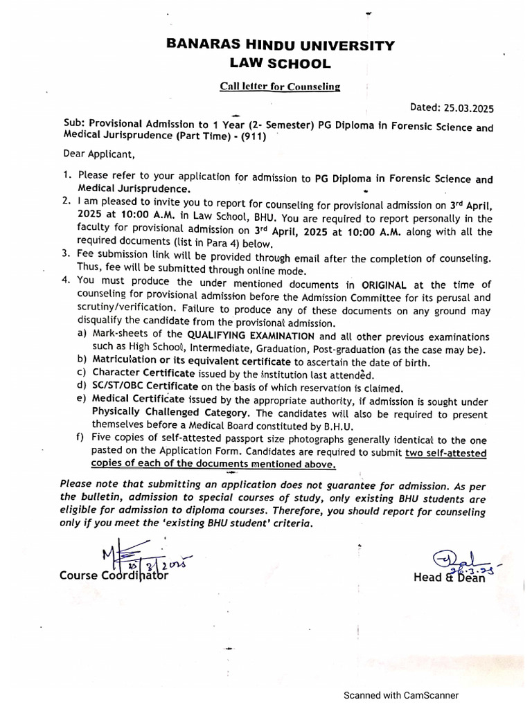 PGD Forensic Science Call Letter | PDF