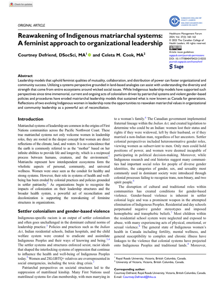 Reawakening Indigenous Matriarchal Leadership | PDF | Leadership ...