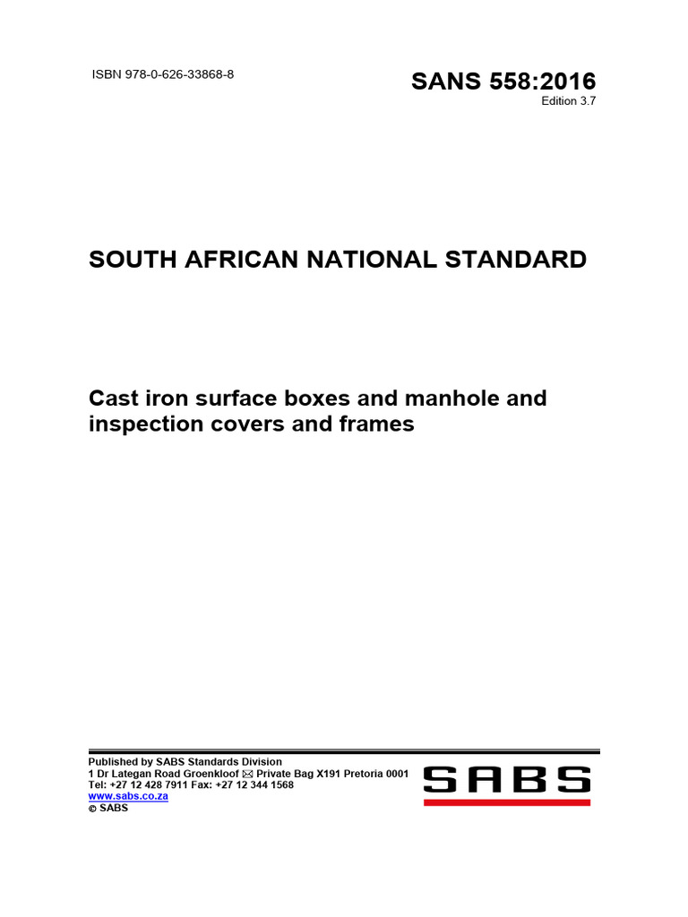 SANS 558-2016 - Cast Iron Surface Boxes | PDF | Specification ...