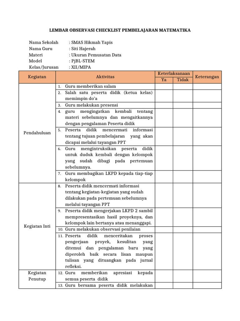 LEMBAR OBSERVASI | PDF