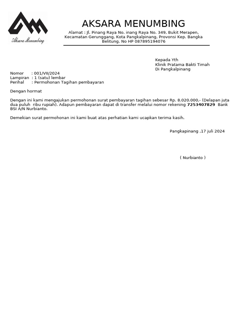 surat_permohanan_tagihan[1] | PDF