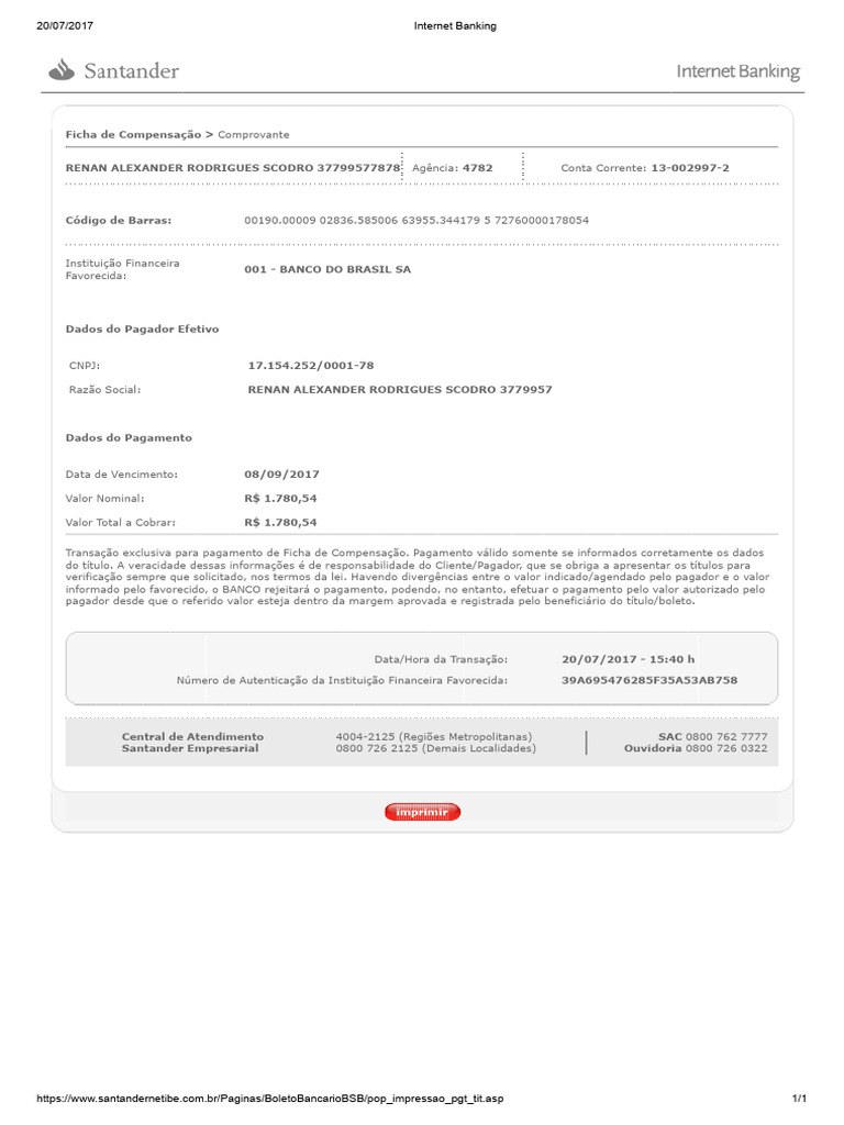 Internet Banking comprovante deposito judicial | PDF