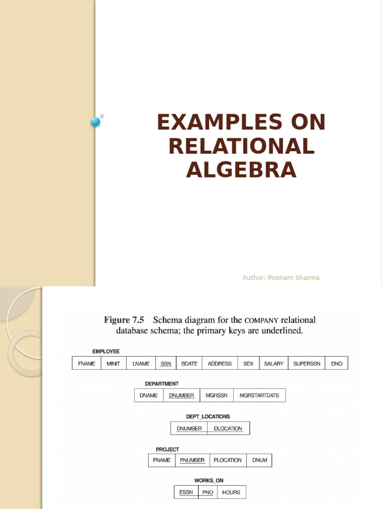 LECTURE 12 (examples on relational algebra) | PDF | Relational Model | Mathematics