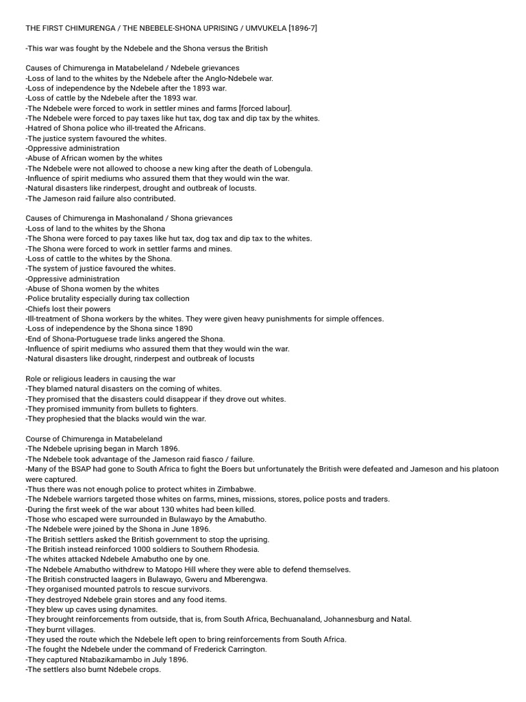 Causes and Course of the First Chimurenga | PDF | Zimbabwe | Military
