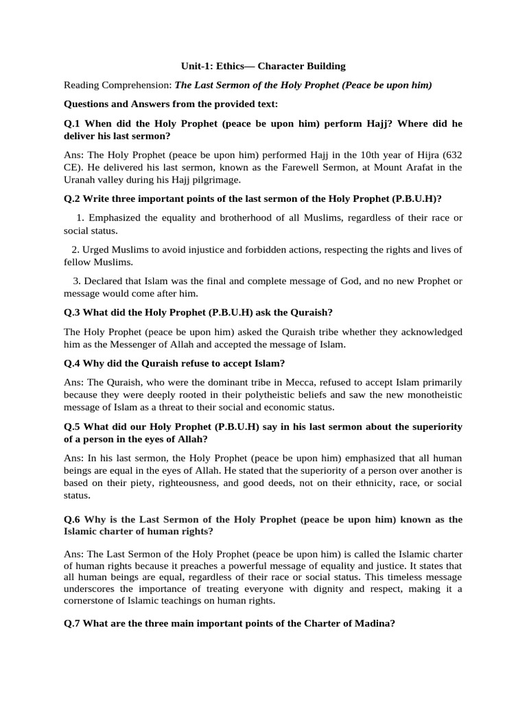 Key Points of the Last Sermon | PDF | Muhammad | Medina