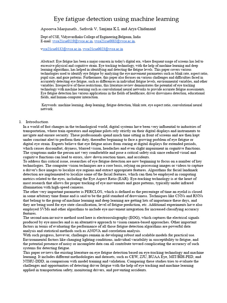 Machine Learning for Eye Fatigue Detection | PDF | Computer Vision ...