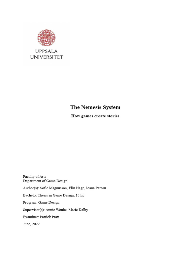Analyzing the Nemesis System in Gaming | PDF