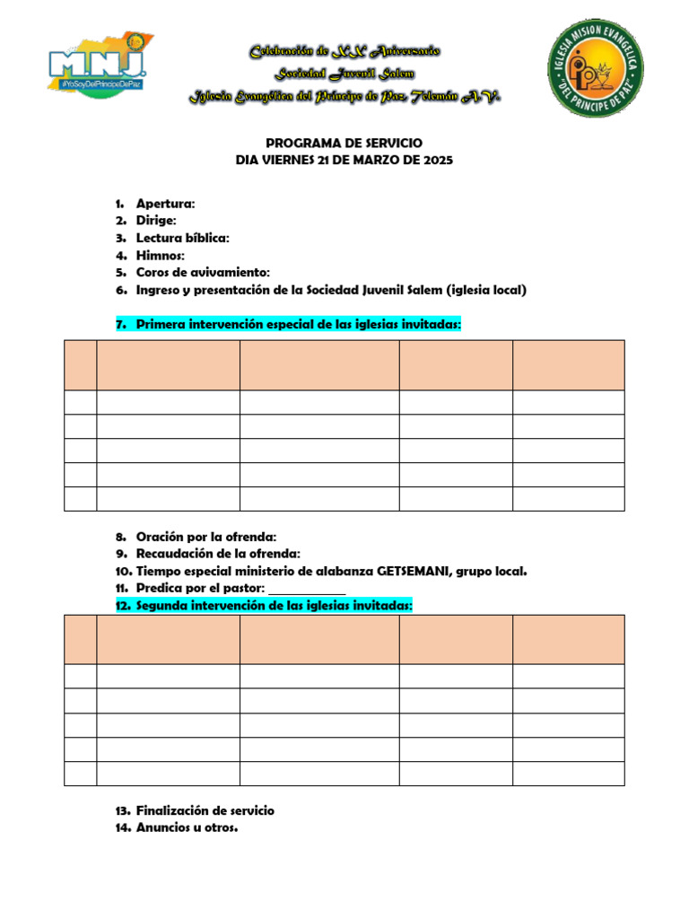 Programa de Servicio 21 de Marzo 2025 | PDF