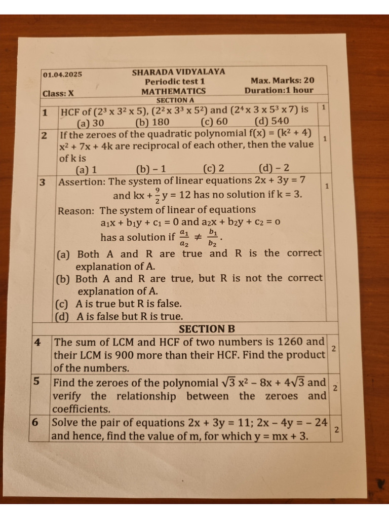 Maths Class 10 Exam Paper | PDF