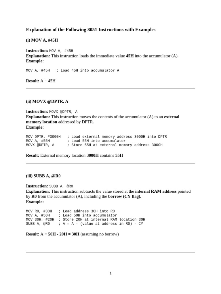 Explanation of The Following 8051 Instructions With Examples | PDF | Central Processing Unit ...