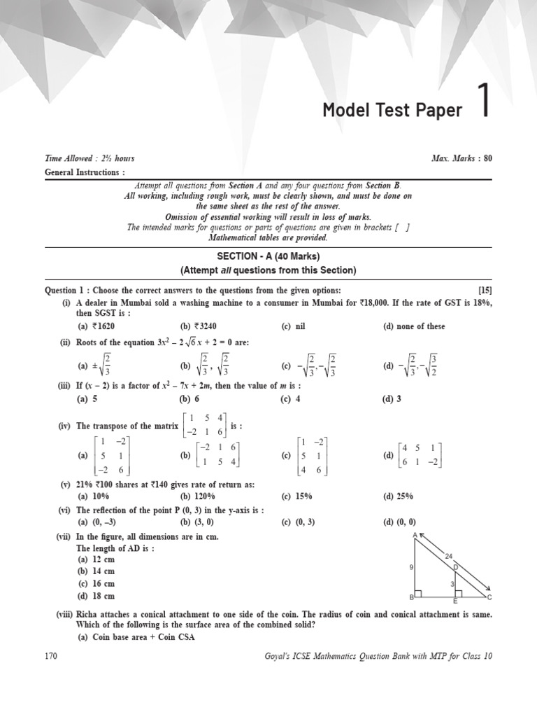 ICSE Class 10 Math Question Bank MTP | PDF | Circle | Elementary Geometry
