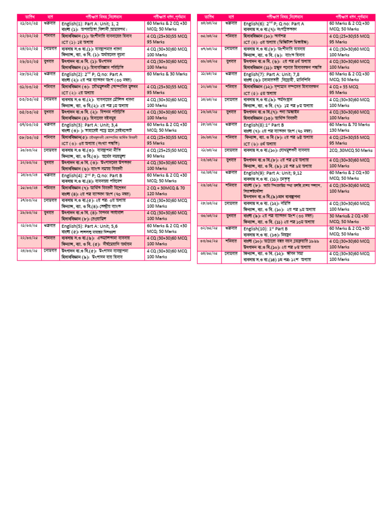 English and ICT Exam Schedule 2025 | PDF