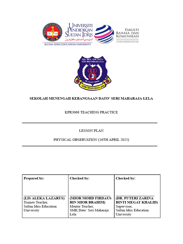 (Lesson Plan) Physical Observation 16th April 2025 | PDF | Teachers ...
