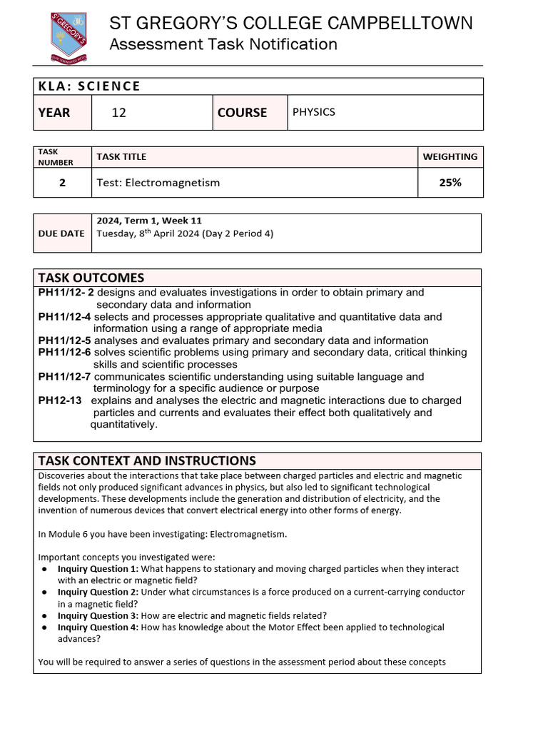 12 Physics Task 2 Notification 2025 Electromagnetism | PDF | Magnetic Field | Electric Motor