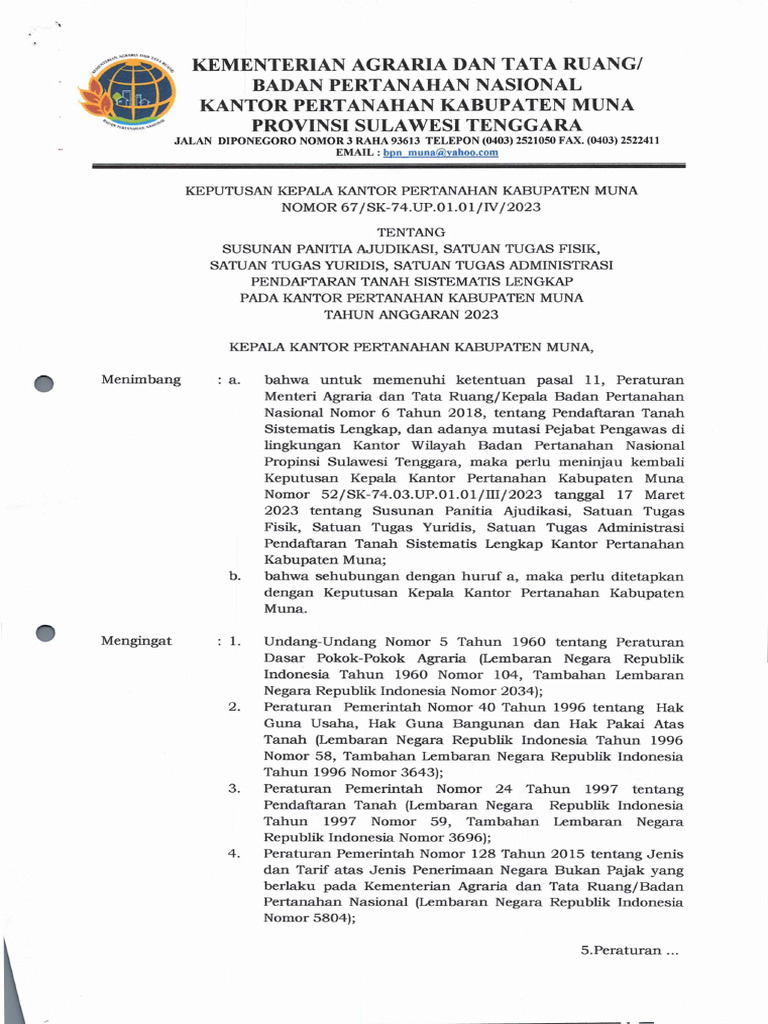 SK Panitia Ajudikasi Kantah Muna | PDF