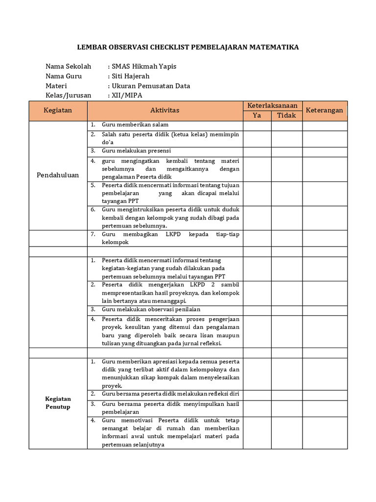 Checklist Pembelajaran Matematika Kelas XII | PDF
