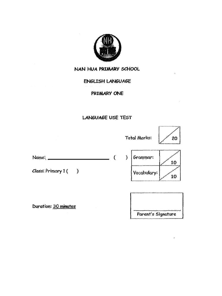 2022 P1 English Language Test 3 Nan Hua | PDF