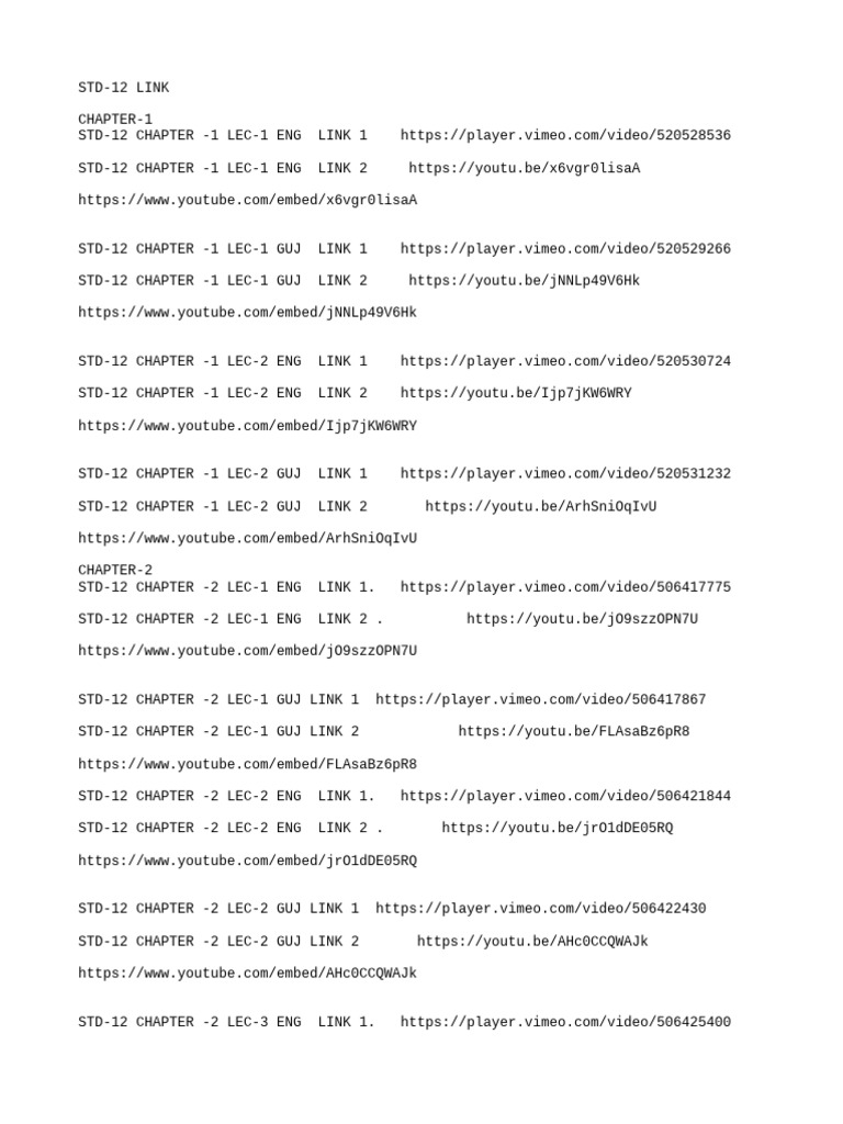 STD-12 Video Lecture Links Guide | PDF