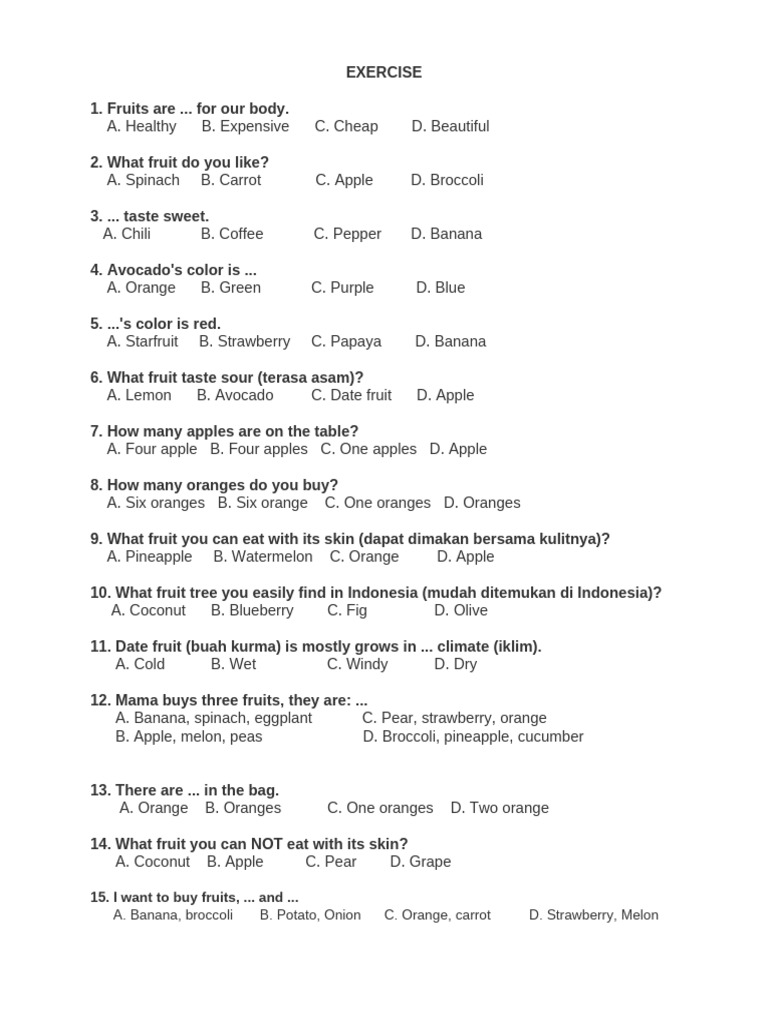 Exercise Fruits and Taste | PDF