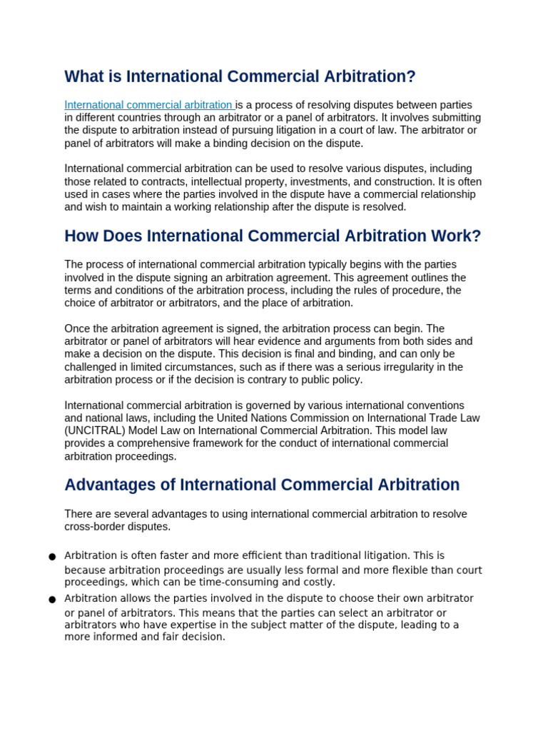Understanding International Commercial Arbitration | PDF | Arbitration | Alternative Dispute ...