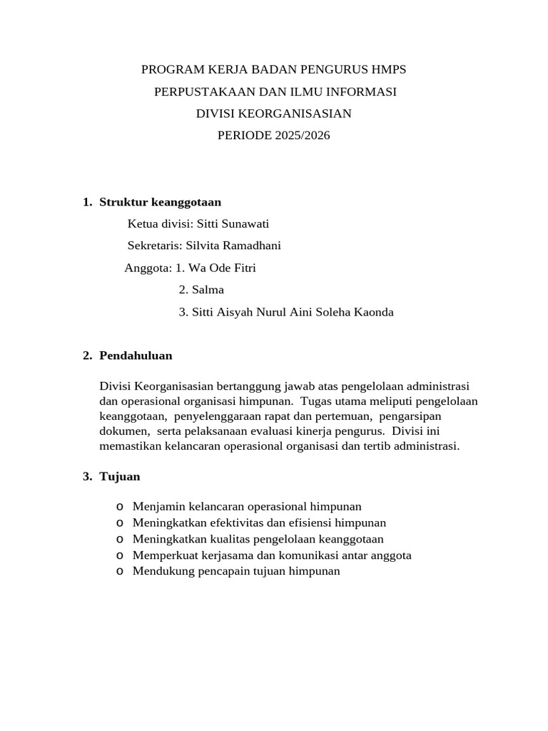 Program Kerja Badan Pengurus Hmps | PDF