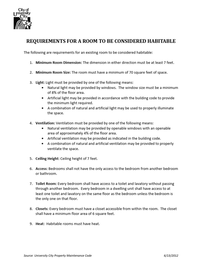 Habitable Room Requirements | PDF | Bedroom | Room