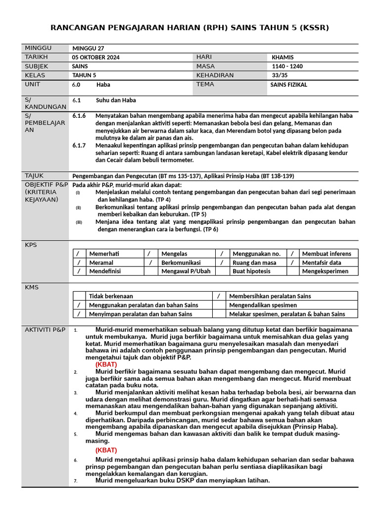 RPH Kbat 5 Oktober 2024 | PDF