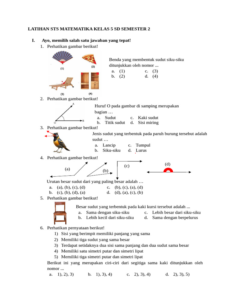 Latihan STS Matematika Kelas 5 SD Semester 2 | PDF