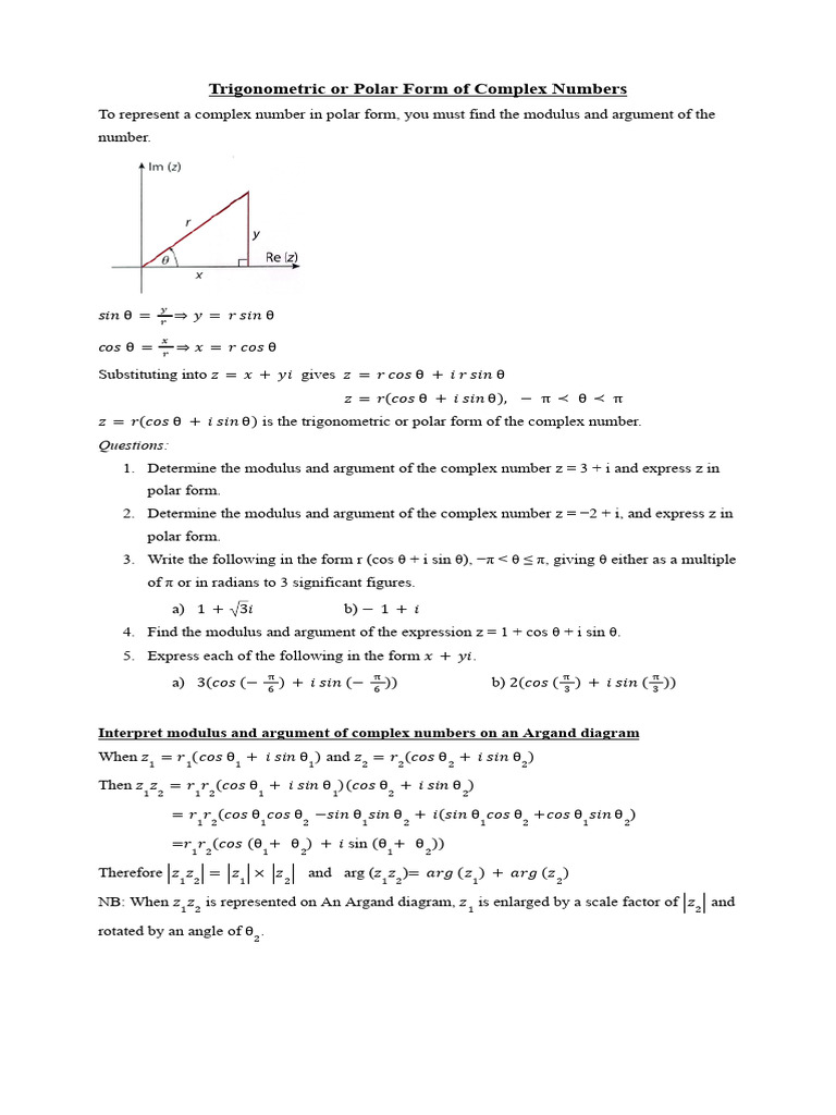 Trigonometric Form of Complex Numbers | PDF | Complex Number ...