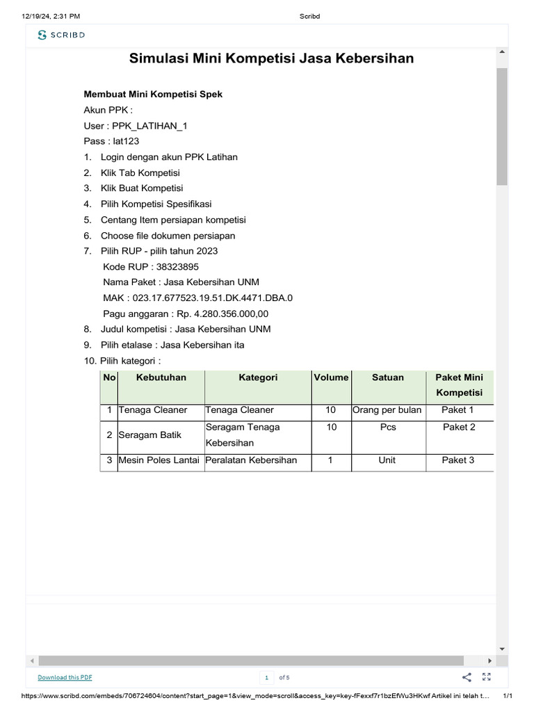 Latihan Mini Kompetisi Cleaning Service Komplit | PDF