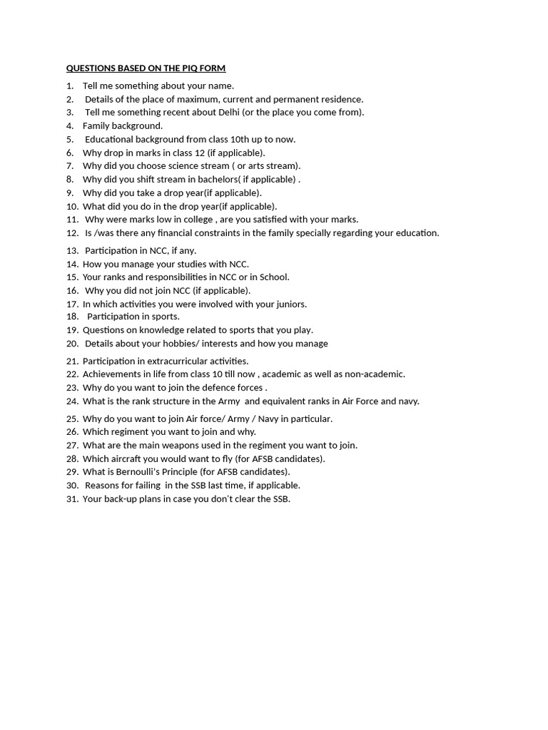 1. PIQ RELATED QUESTIONS | PDF
