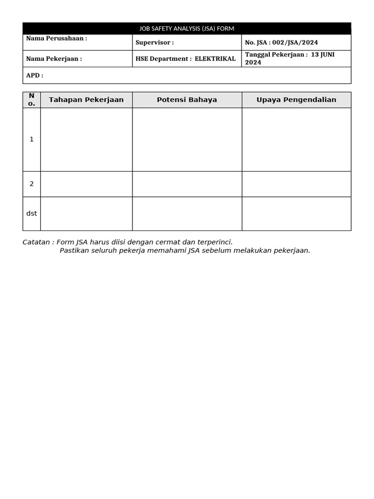 Contoh JSA Kosongan | PDF
