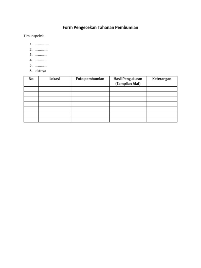 Form Pengecekan Tahanan Pembumian | PDF