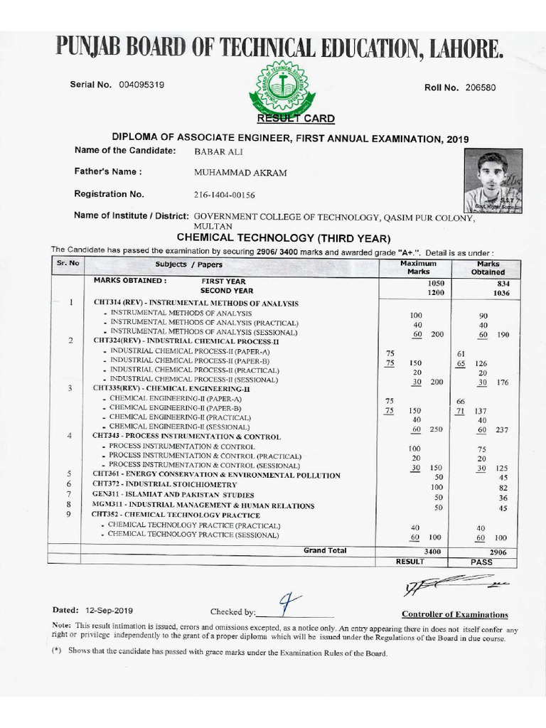 DAE Result Card | PDF