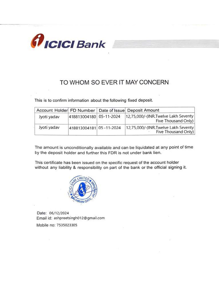 Jyoti Bank Letter | PDF