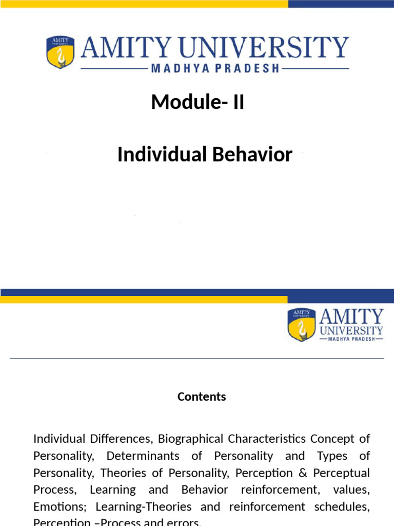 2 Module II Individual Behaviour | PDF | Learning | Perception