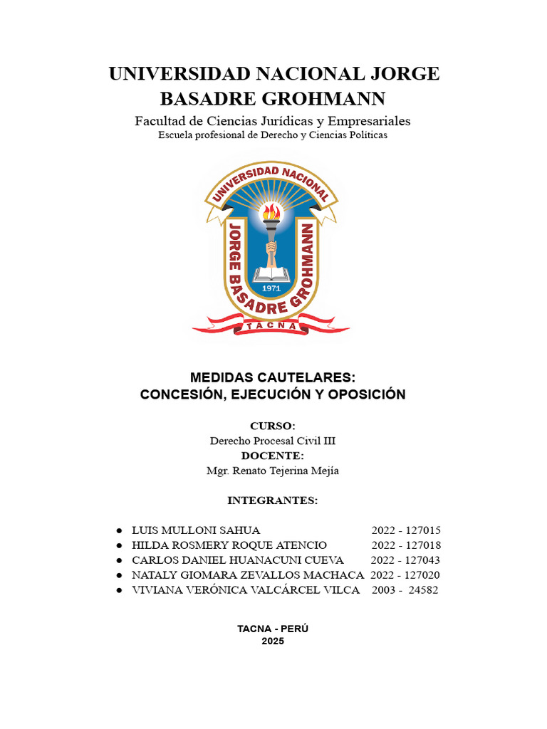 Medidas Cautelares - Grupo 3 DPC Iii.. | PDF | Mandato | Ley procesal