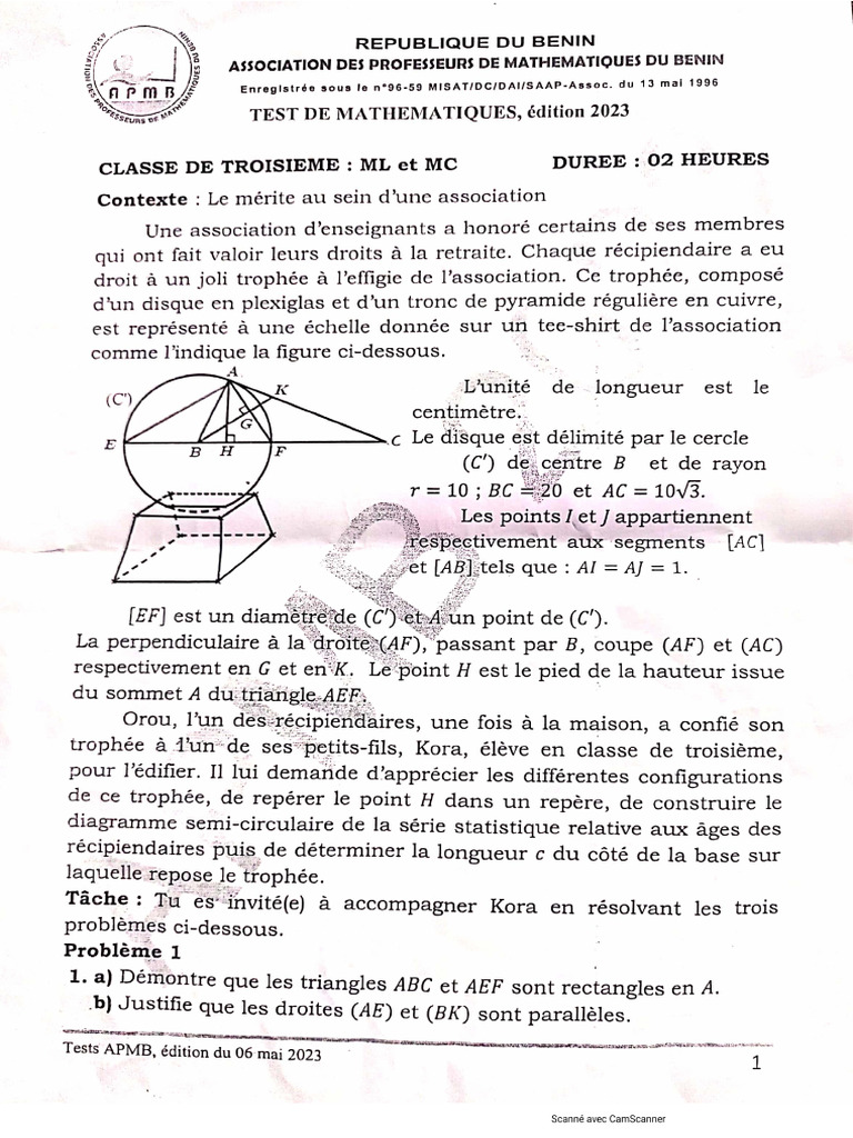 Test APMB BEPC 2023 | PDF