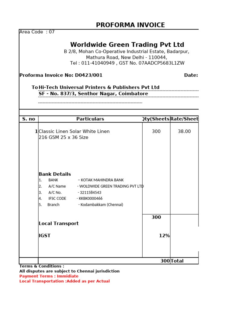 Proforma Invoice 23-24 | PDF