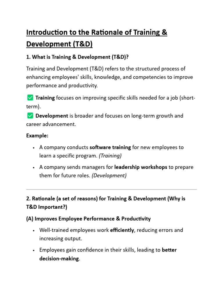 Unit 1 Traning, Development & Education Overview | PDF | Employee Retention | Educational Technology