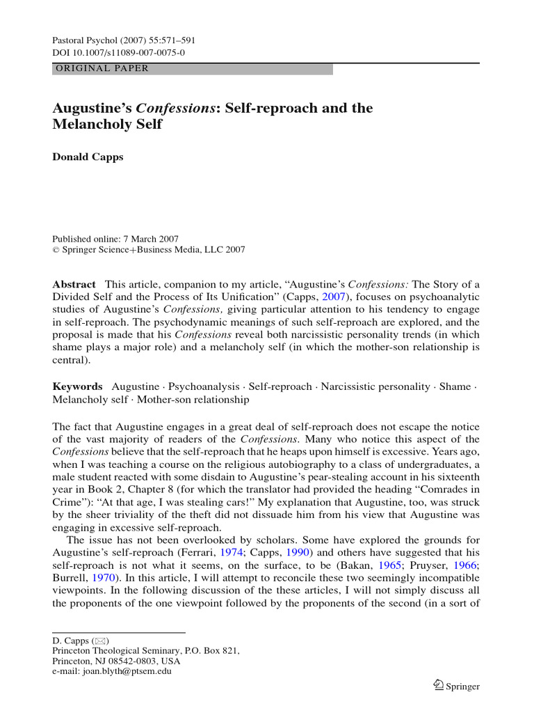 Augustine's Self-Reproach and Melancholy | PDF | Augustine Of Hippo ...