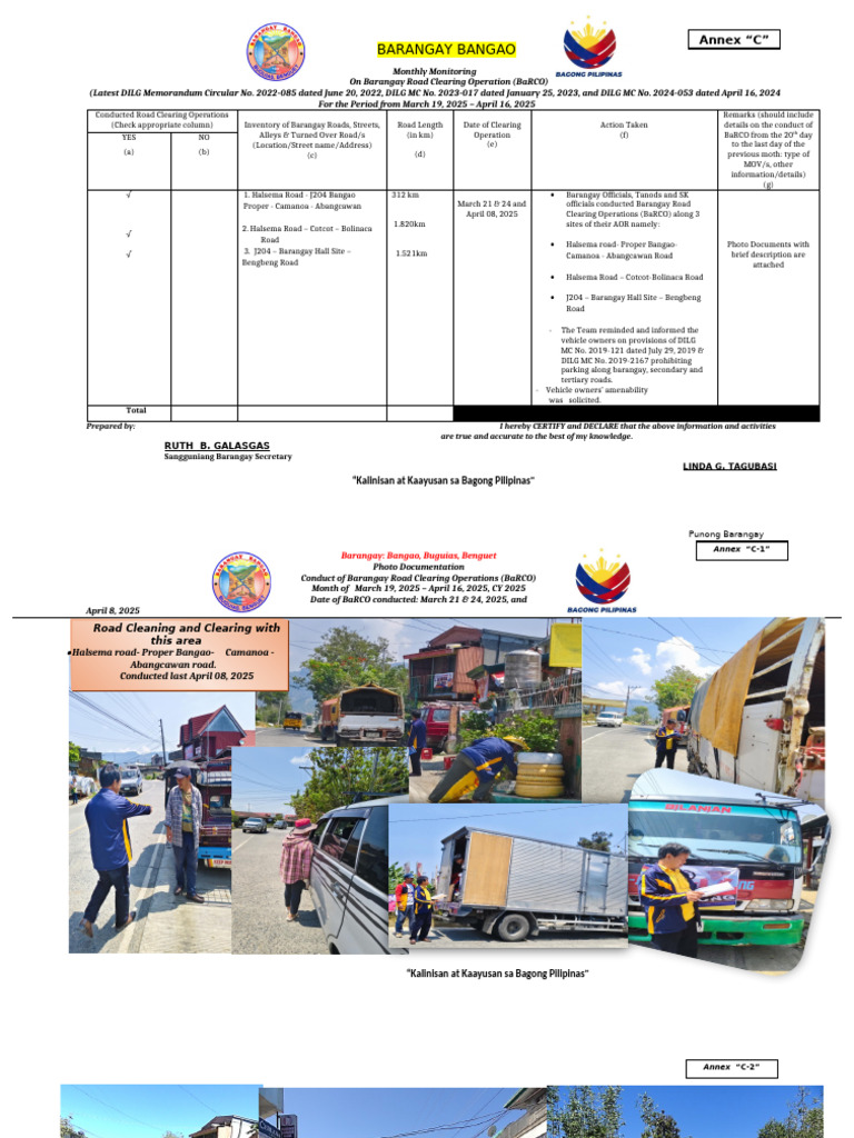 Barangay Road Clearing Report 2025 | PDF