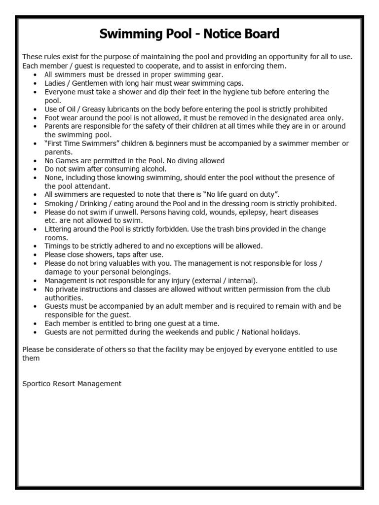 Swimming Pool-Notice Board.. | PDF