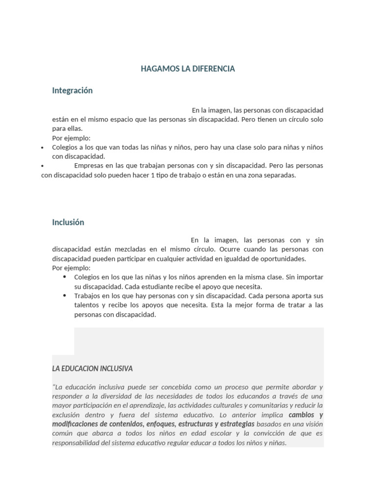 Integración Vs Inclusión | PDF | Invalidez | Inclusión (Educación)